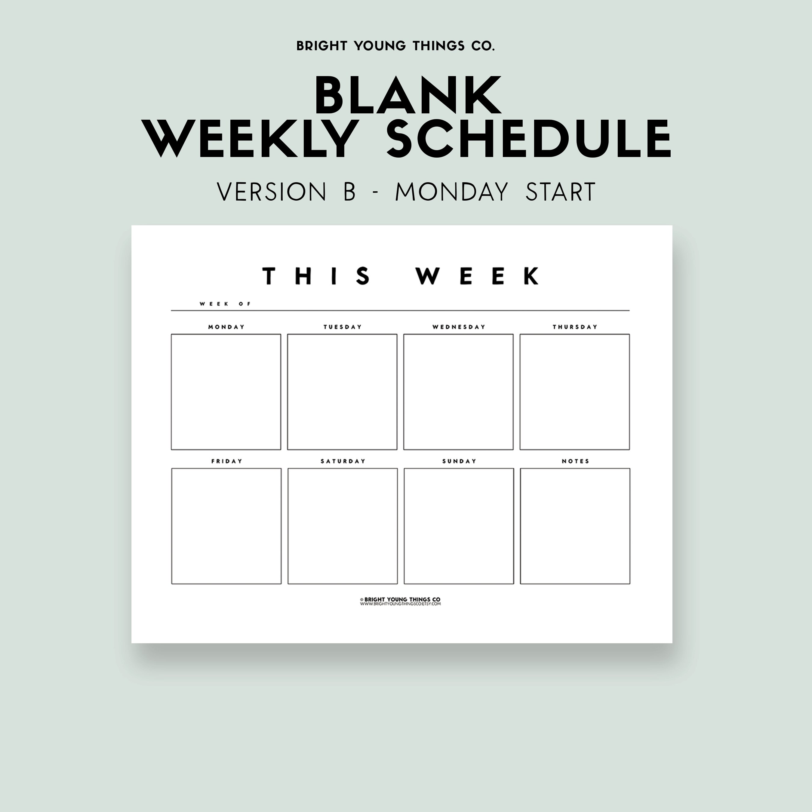 Blank Weekly Schedule, Blank Weekly Calendar, Minimalist Calendar ...