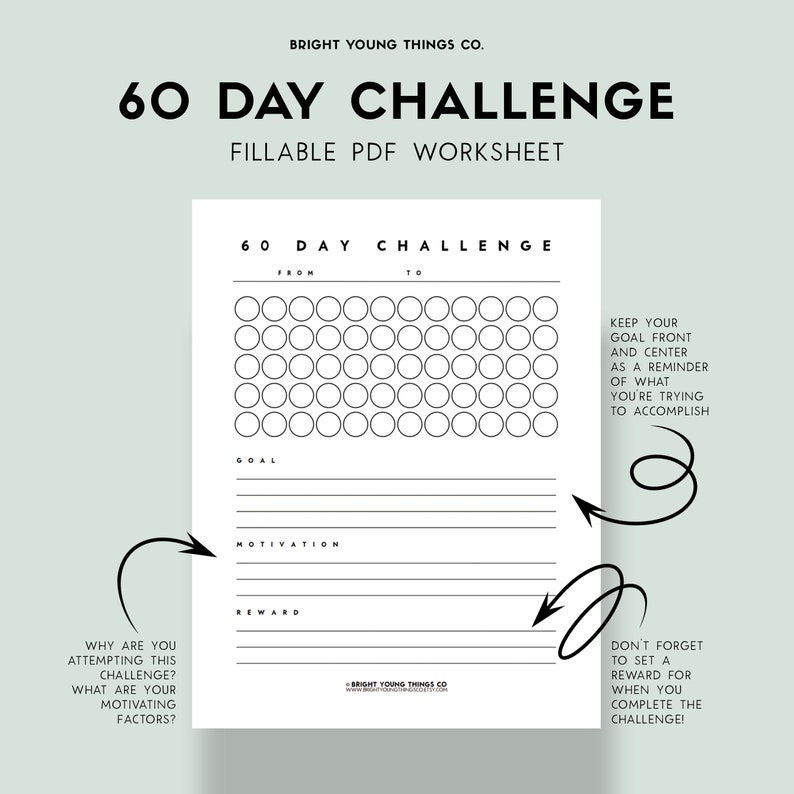 60 Day Challenge Printable PDF, 60 Day Challenge Fillable PDF Worksheet ...