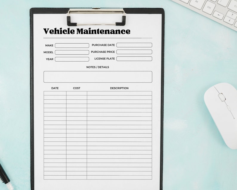 Vehicle Maintenance Tracker, Vehicle Maintenance Log Book Print ...