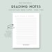 Reading Notes Template, Book Notes Printable, Reading Log Printable ...