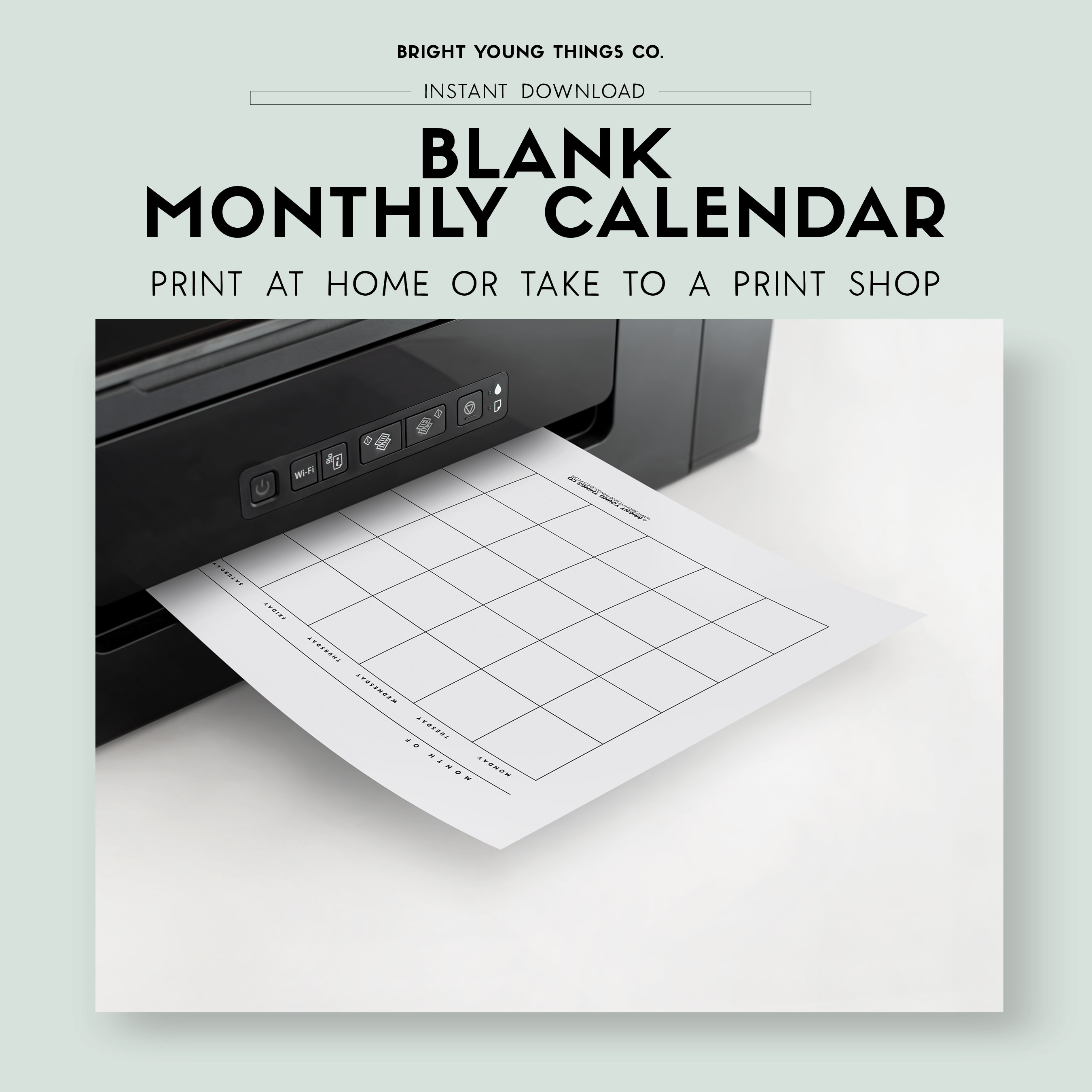 Blank Monthly Calendar, Blank Monthly Calendar Printable, Minimalist ...