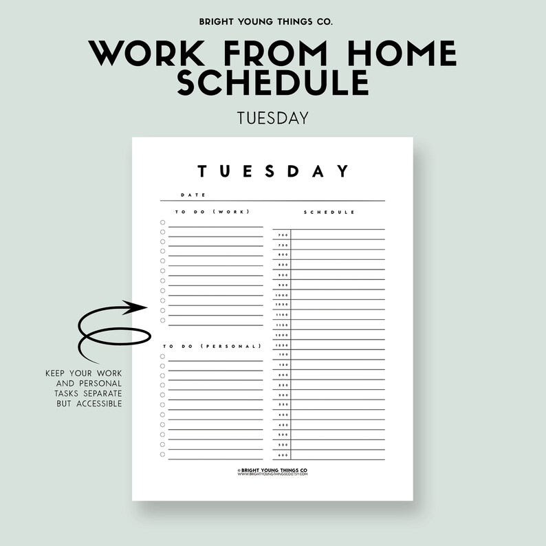 Work From Home Planner Printable, Personal Daily Planner, Productivity ...