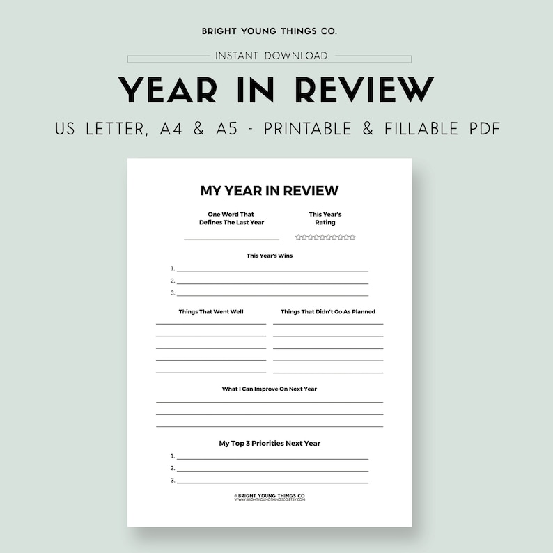 Year in Review Template, Year in Review Printable, Annual Review, Self ...