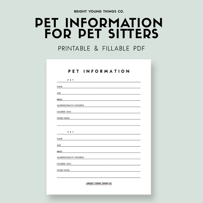 Pet Sitter Notes Printable PDF Pet Sitter Template Printable - Etsy