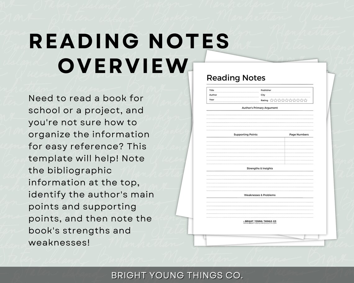 Reading Notes Worksheet, Book Notes Printable, Reading Log Printable ...