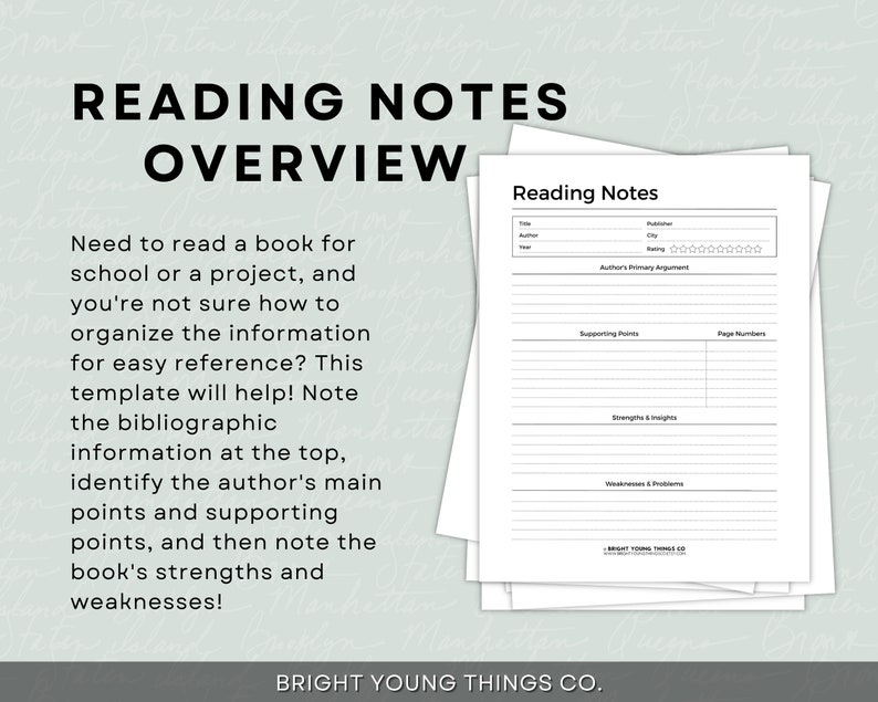 Reading Notes Worksheet, Book Notes Printable, Reading Log Printable ...