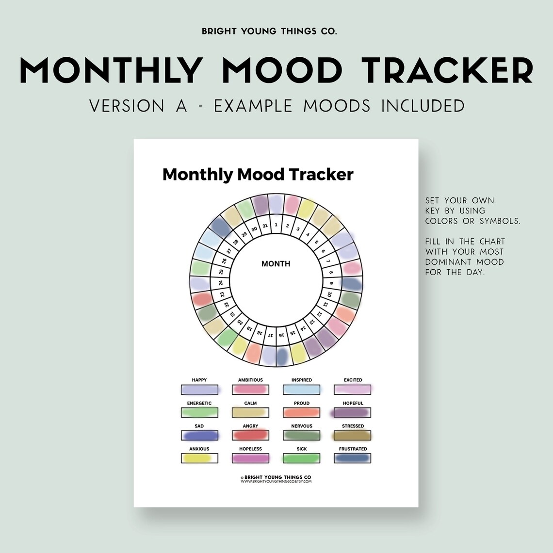 Mood Tracker Template, Monthly Mood Tracker PDF, Printable Mood Tracker ...