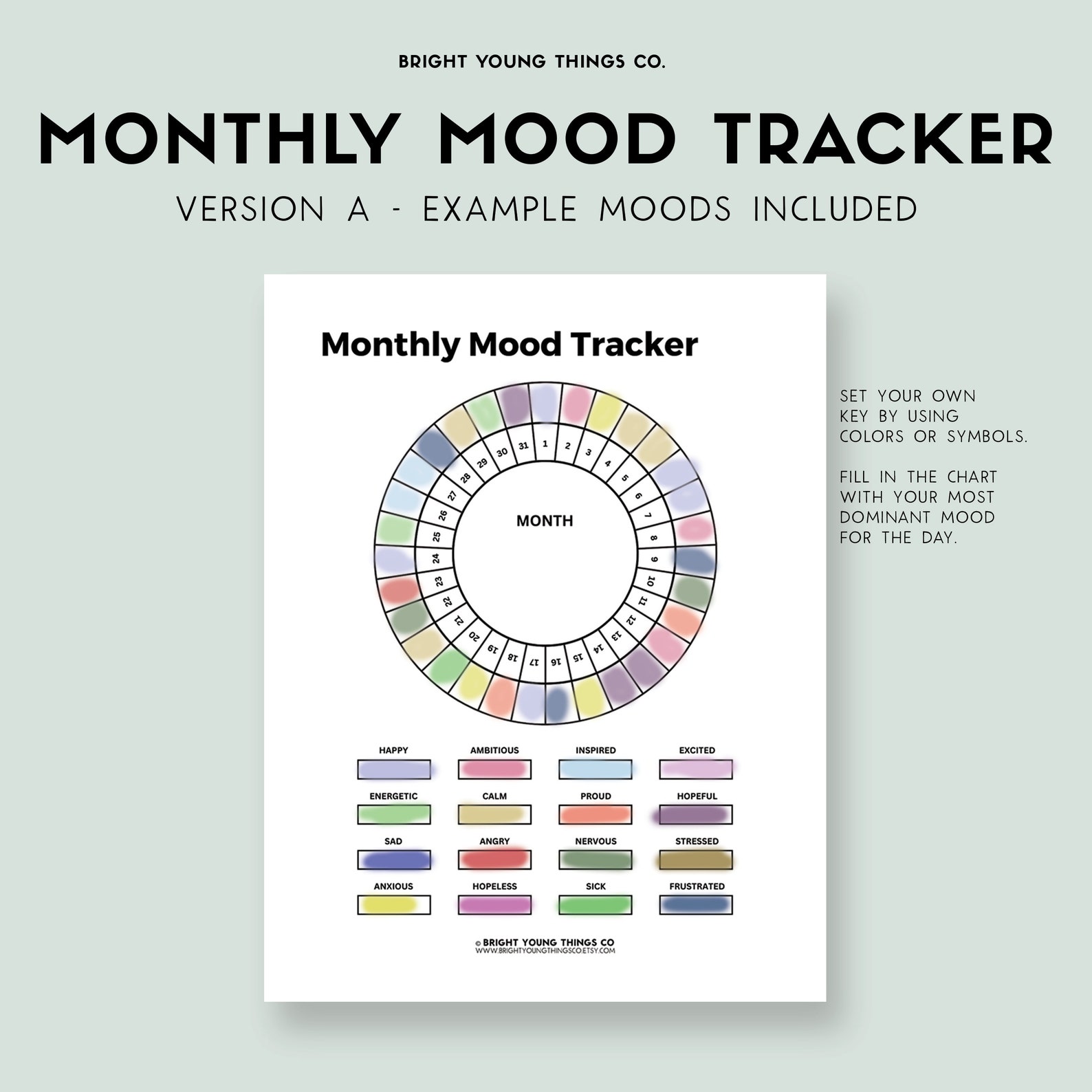 Mood Tracker Template, Monthly Mood Tracker PDF, Printable Mood Tracker ...