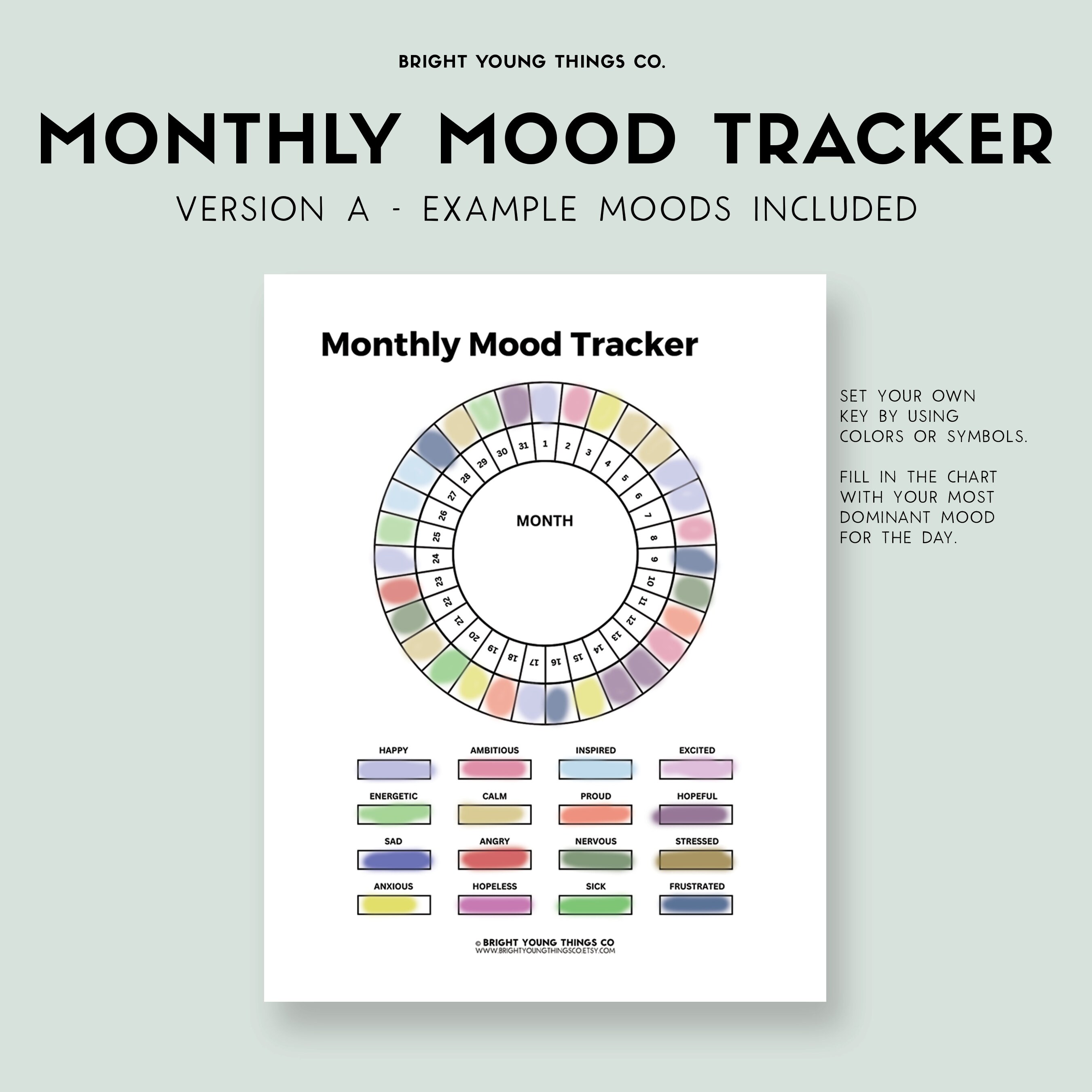 Mood Tracker Template, Monthly Mood Tracker PDF, Printable Mood Tracker ...