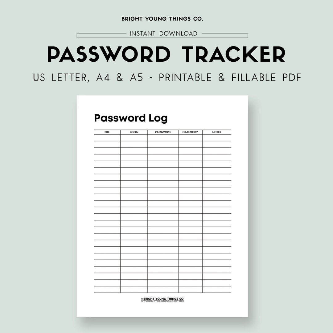 Printable Password Tracker, Printable Password Log, Password Keeper ...