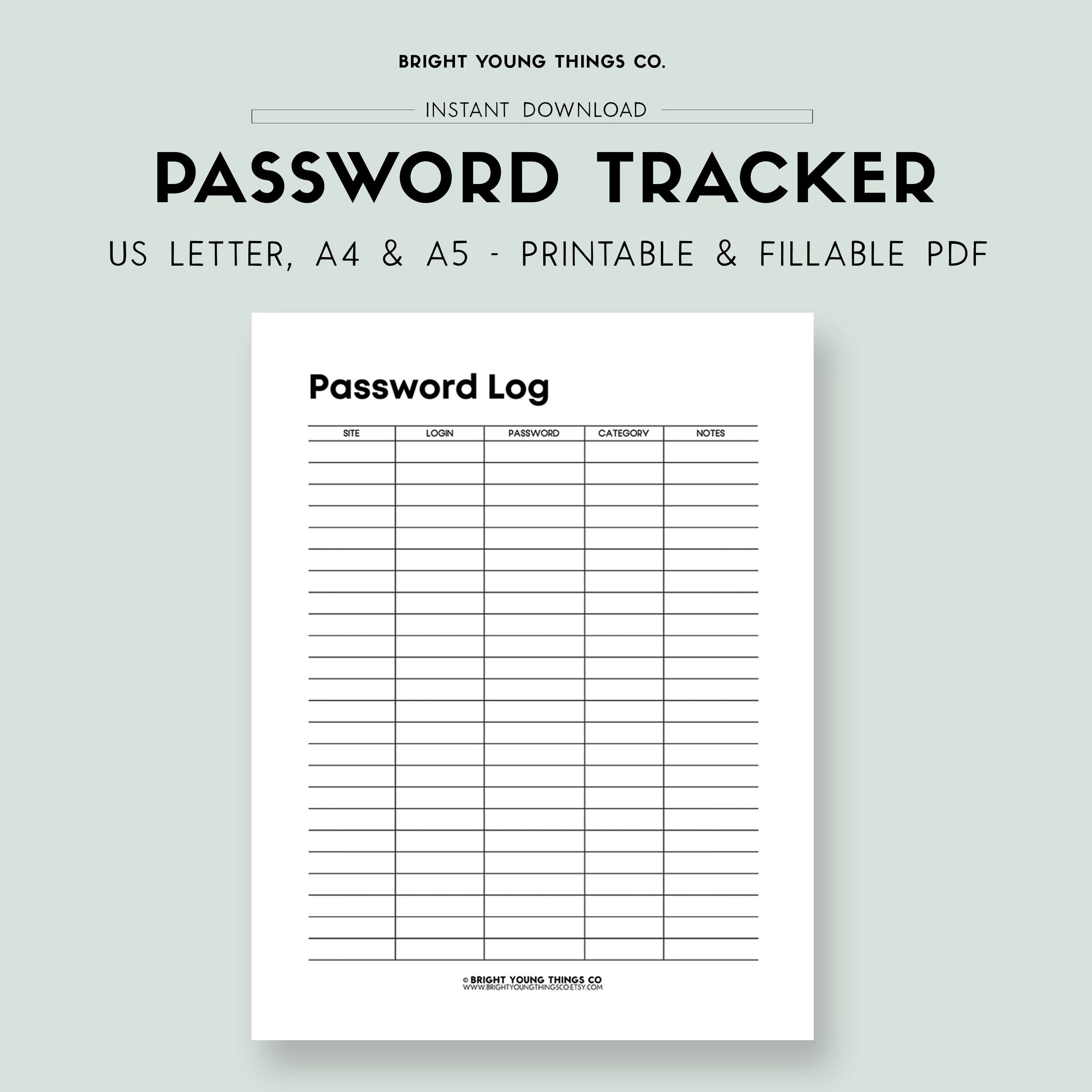 Printable Password Tracker, Printable Password Log, Password Keeper ...