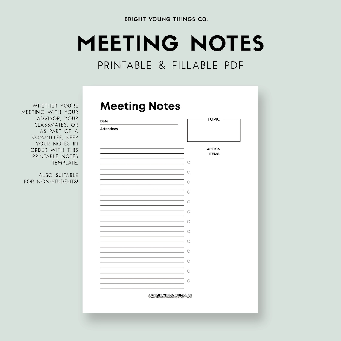 Meeting Notes Template, Printable Meeting Notes Worksheet, Meeting ...