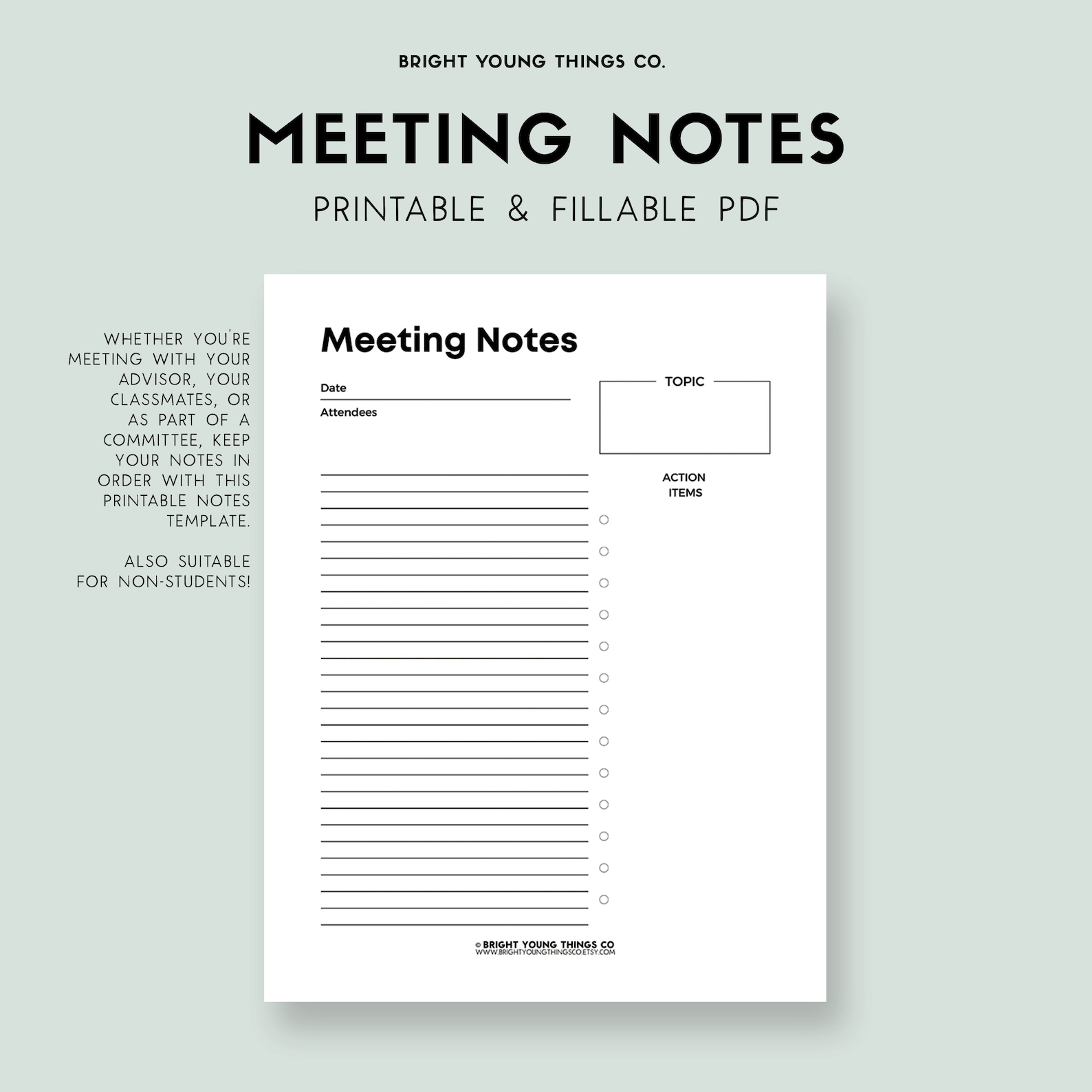 Meeting Notes Template, Printable Meeting Notes Worksheet, Meeting ...
