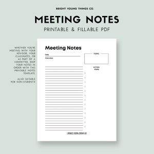 Meeting Notes Template, Printable Meeting Notes Worksheet, Meeting ...