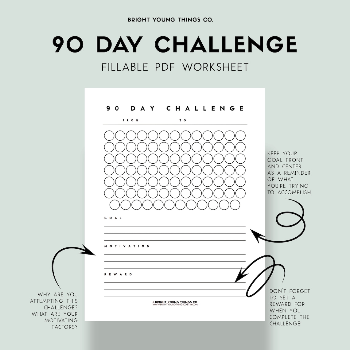 90 Day Challenge Printable PDF, 90 Day Challenge Fillable PDF Worksheet ...