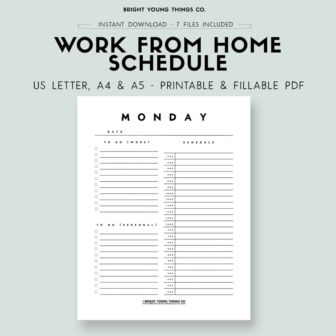 Work From Home Planner Printable, Personal Daily Planner, Productivity ...