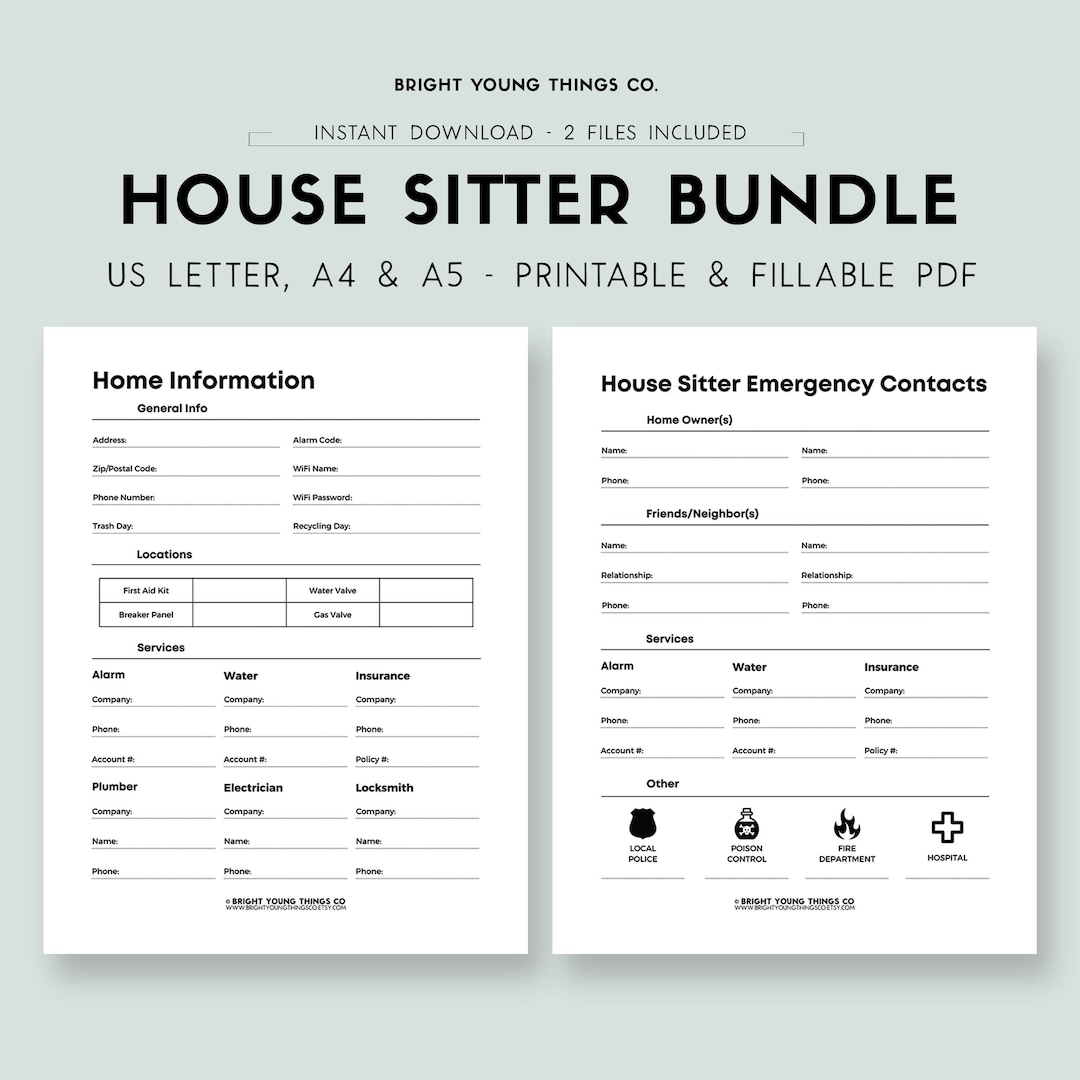 House Sitter Guide Printable Bundle, House Sitter Instructions, House ...