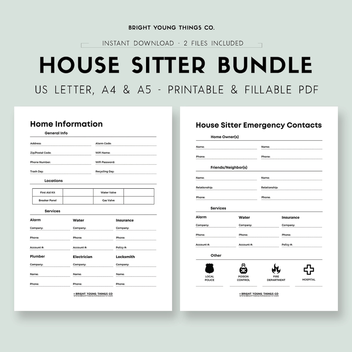 House Sitter Guide Printable Bundle, House Sitter Instructions, House ...