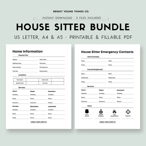 House Sitter Guide Printable Bundle House Sitter - Etsy