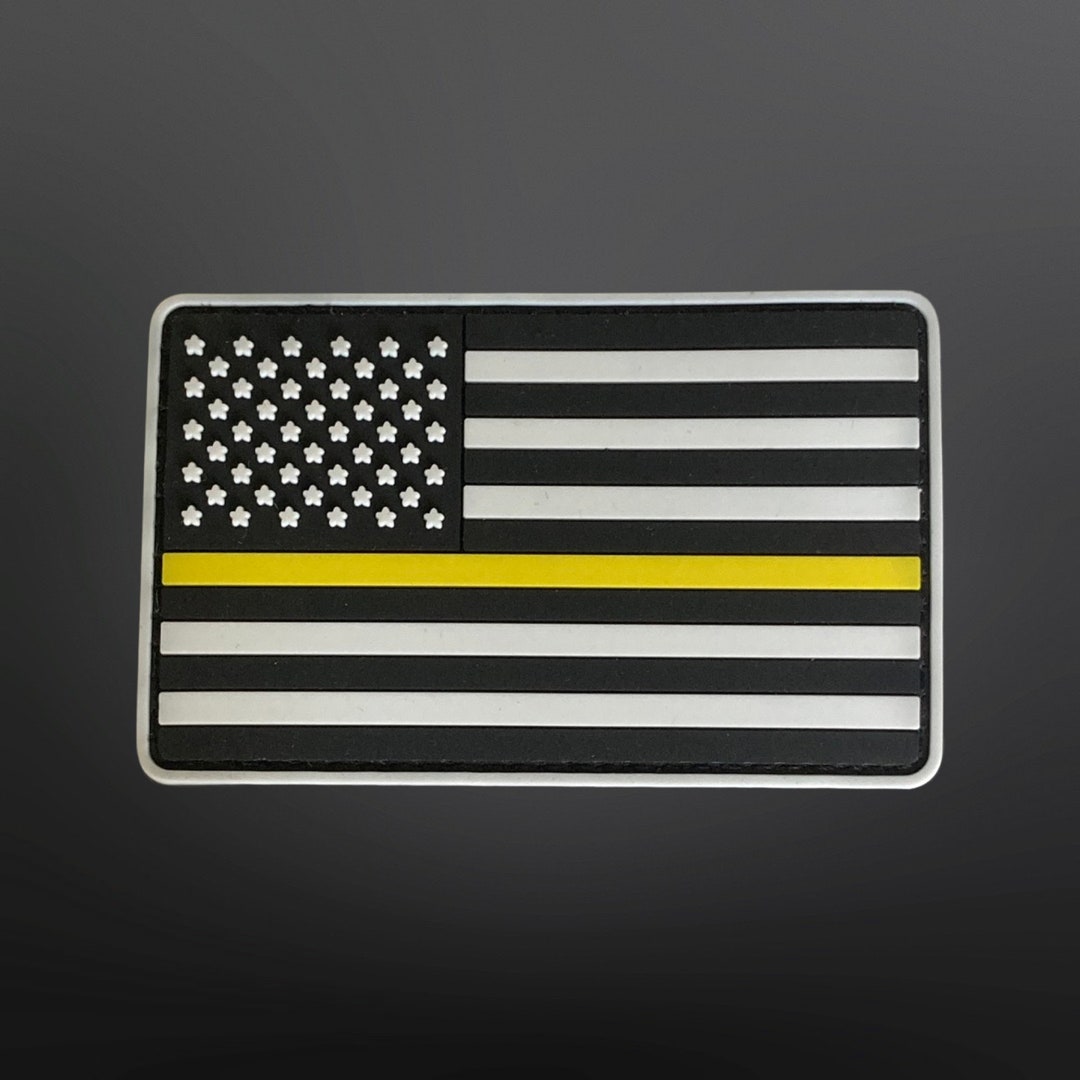 Thin Yellow Line American Flag PVC Patch 3.5” L X 2” H Honoring Public ...