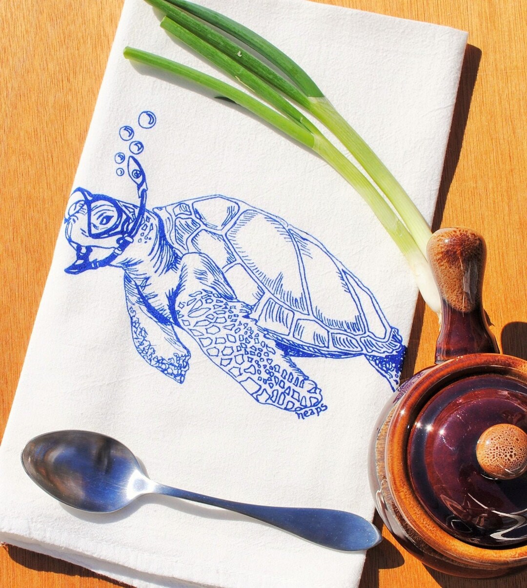 Tea Towel - Dish Towel - Printed Blue Sea Turtle Towel - Funny Kitchen ...