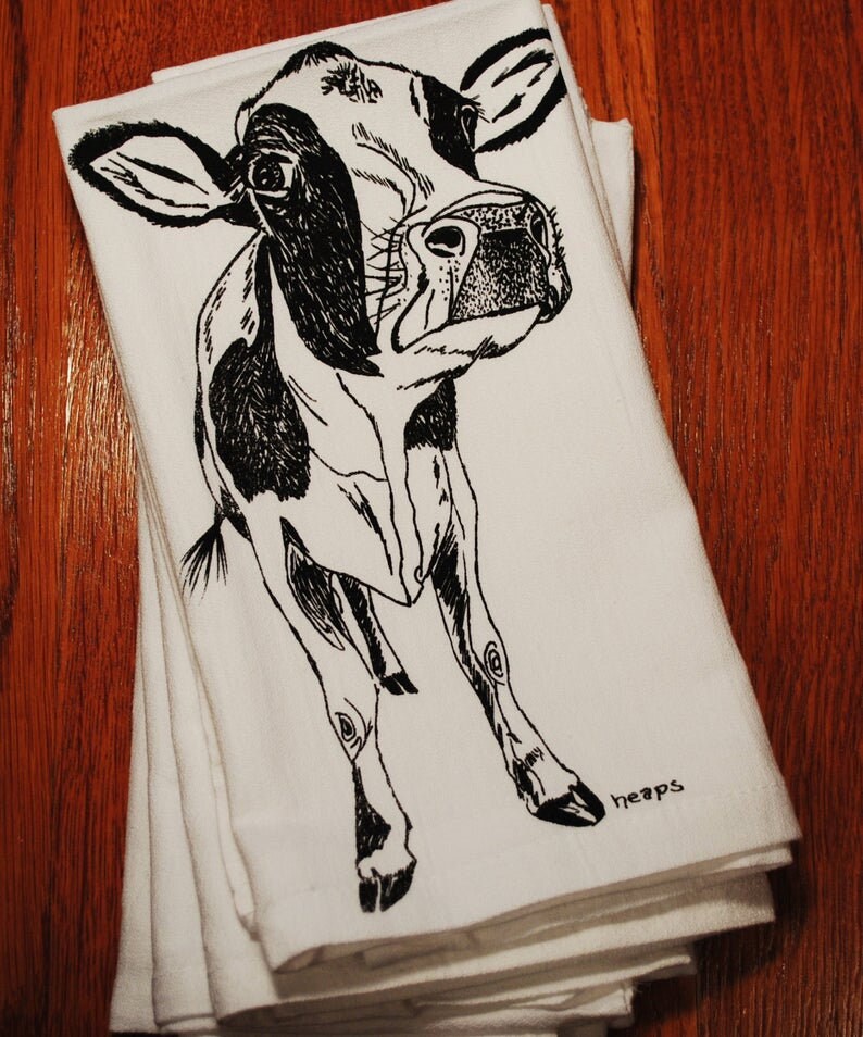 Black Cow Cloth Napkin Set Screen Printed Cotton Cloth - Etsy