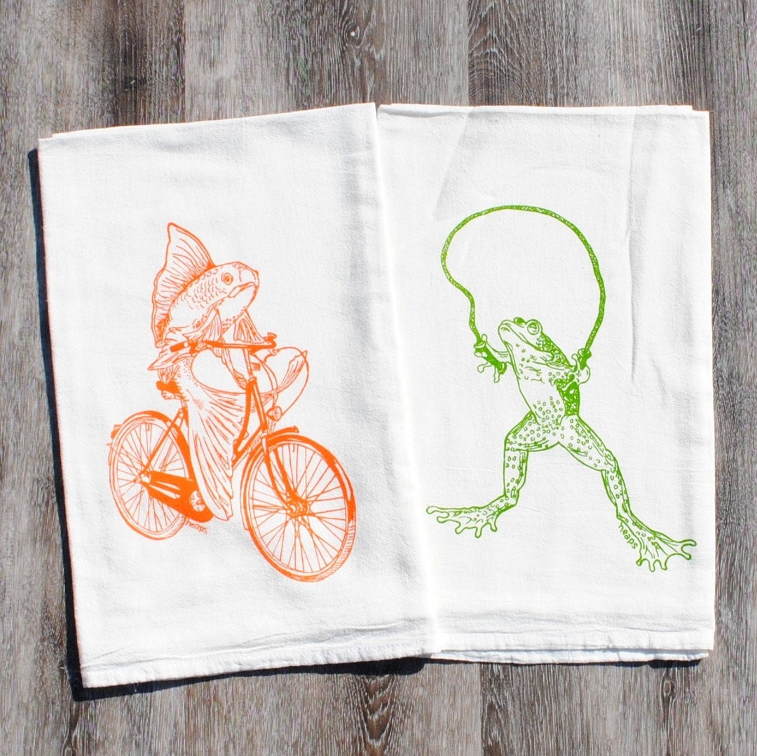 Cotton Kitchen Towel Set of 2 - Screen Printed Cotton - Flour Sack Dish ...