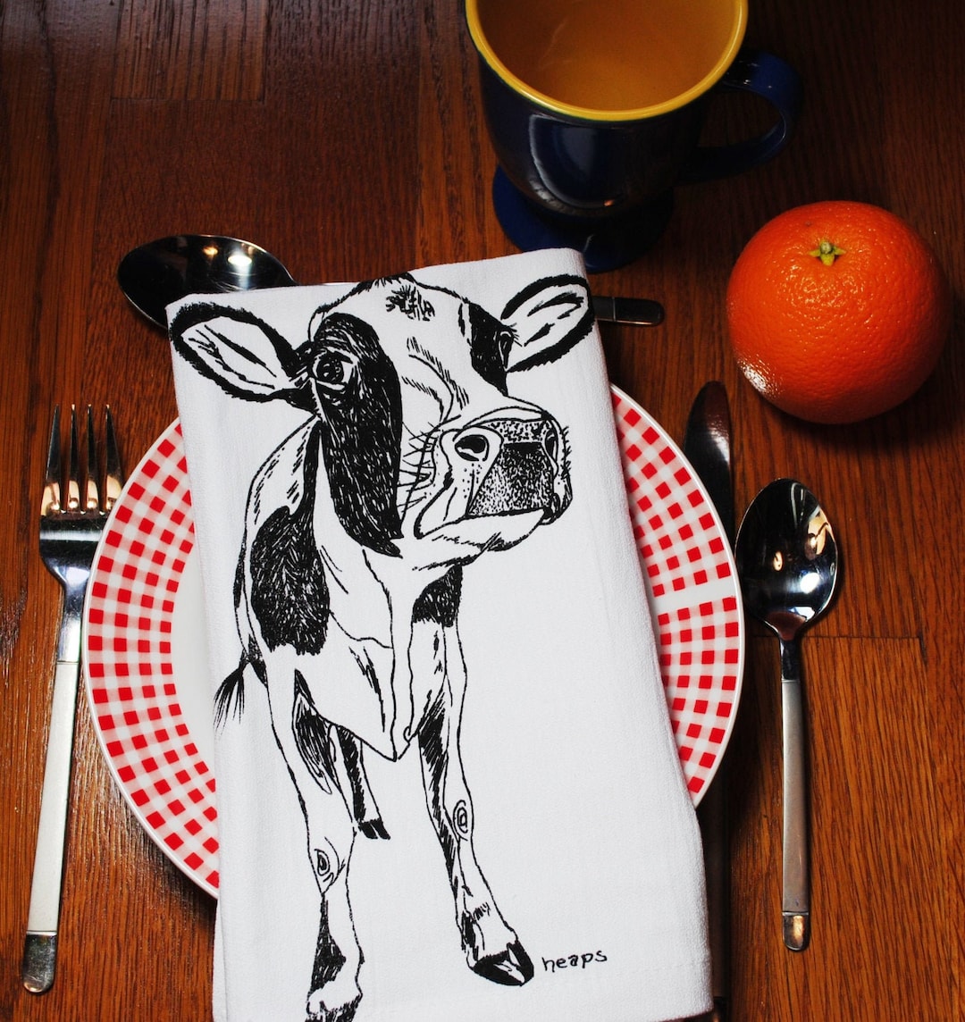 Black Cow Cloth Napkin Set Screen Printed Cotton Cloth - Etsy