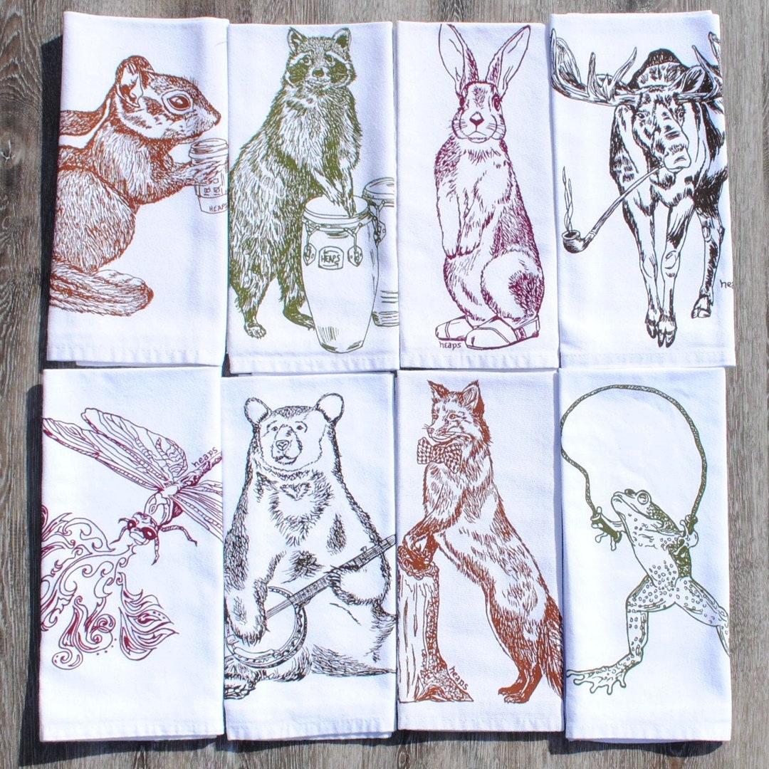 Wildlife Cotton Napkins - Multi Color Screen Printed Napkin Set of 8 ...