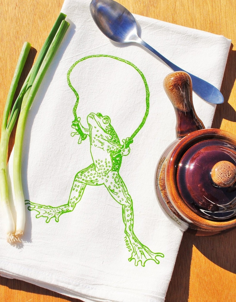 Green Frog Flour Sack Tea Towel Funny Kitchen Towels - Etsy