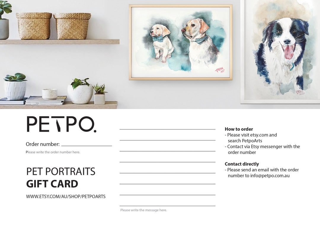 Custom Pet Portrait Gift Card Personalised Gift for Freind or Family ...
