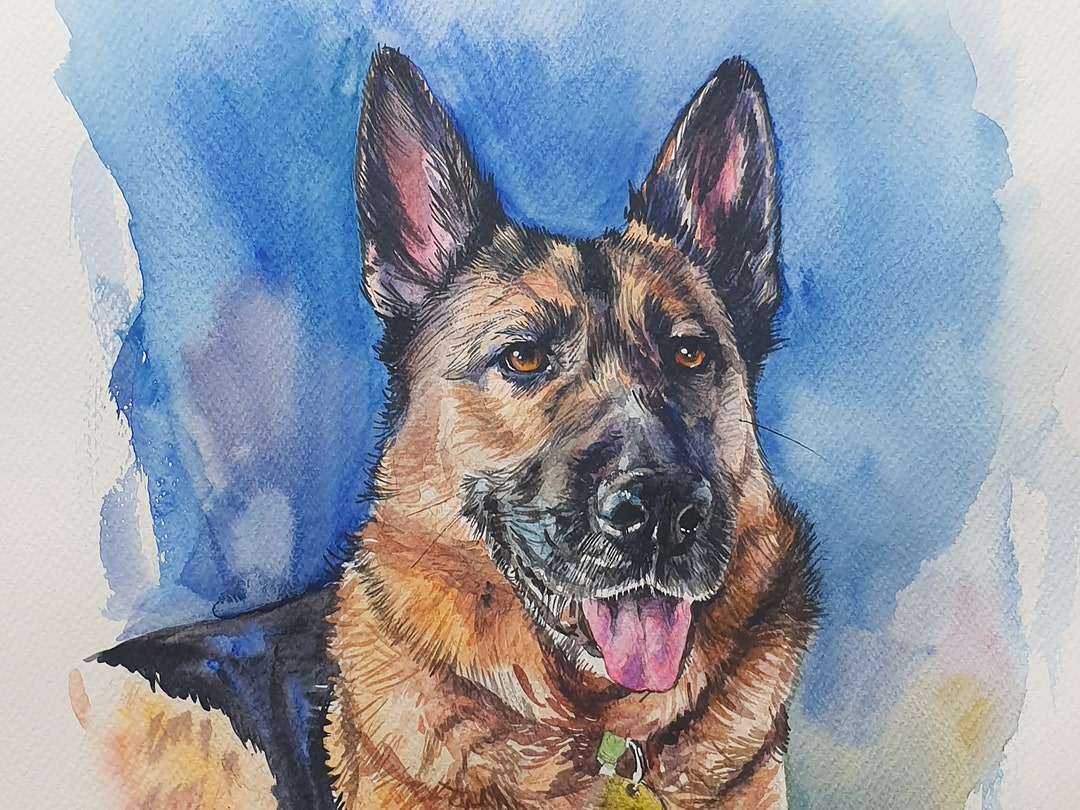 Custom German Shepherd Watercolor Portrait: Unique Pet Dog Painting - Etsy