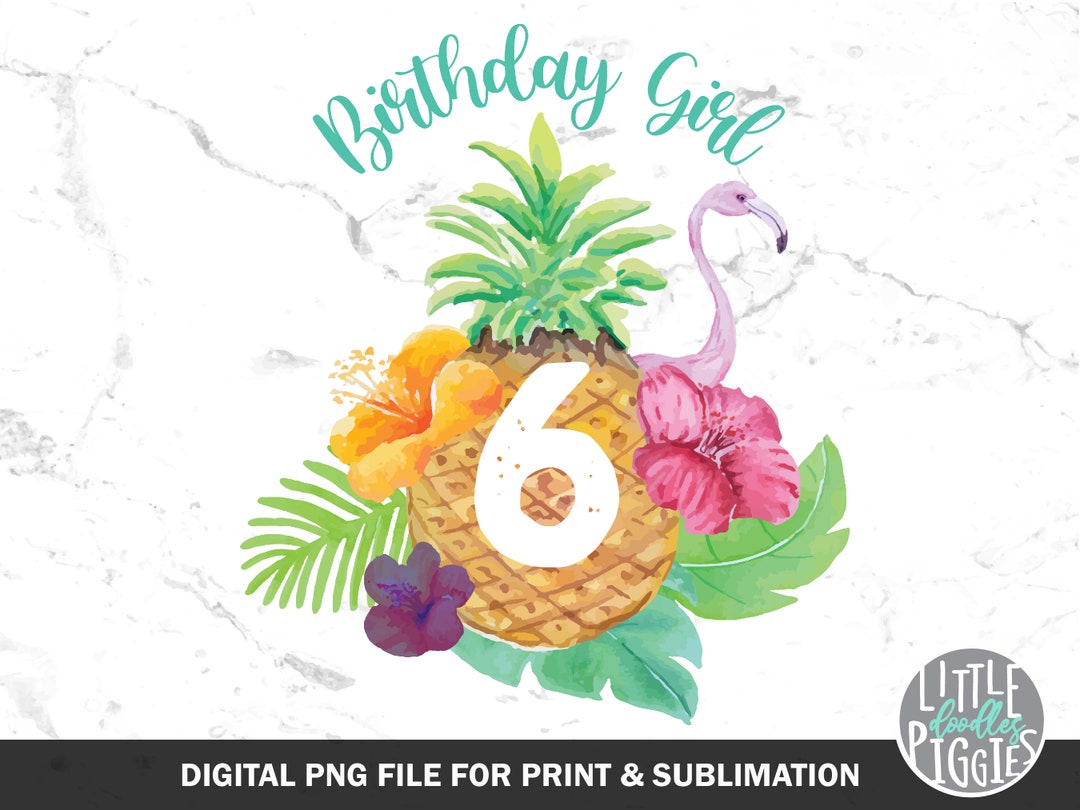 Birthday Luau 6 Png, Luau Six PNG, 6th Flaming 6 Png, Tropical Birthday ...