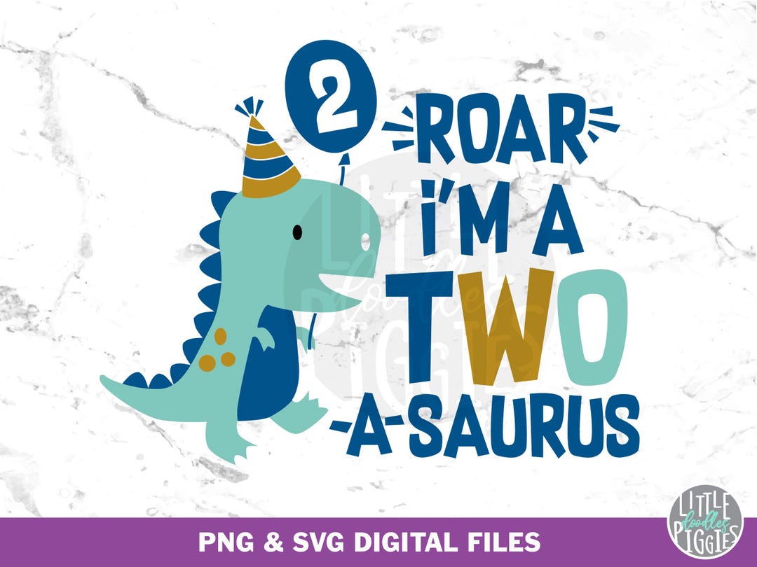 Teal Two-a-saurus SVG PNG Cut File, Blue Dinosaur 2 SVG, Dinosaur ...