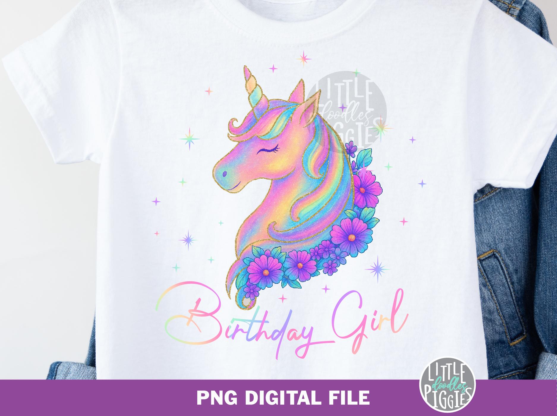 Birthday Girl Unicorn PNG, Iridescent Pastel Unicorn Clipart, Glitter ...