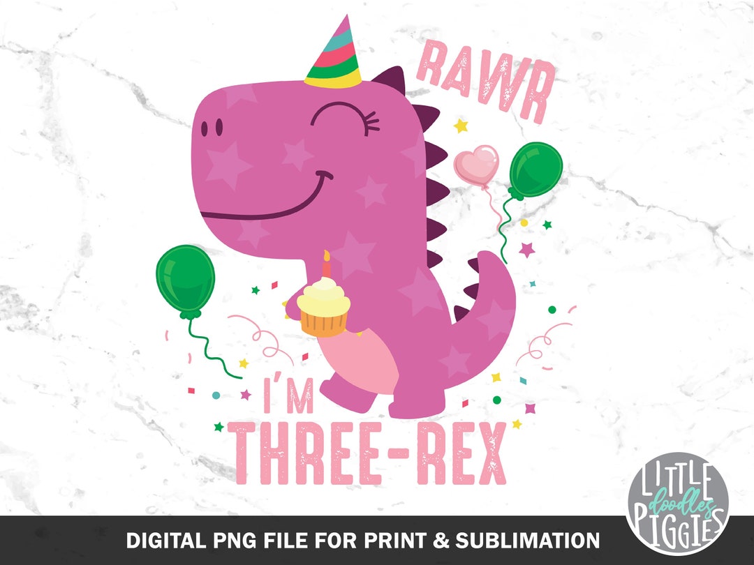 Three-rex Girl Dinosaur PNG, Pink Birthday Dinosaur 3 Png, Dinosaur ...