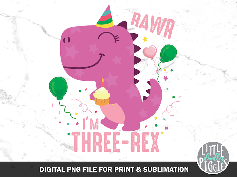 Three-rex Girl Dinosaur PNG Pink Birthday Dinosaur 3 Png - Etsy