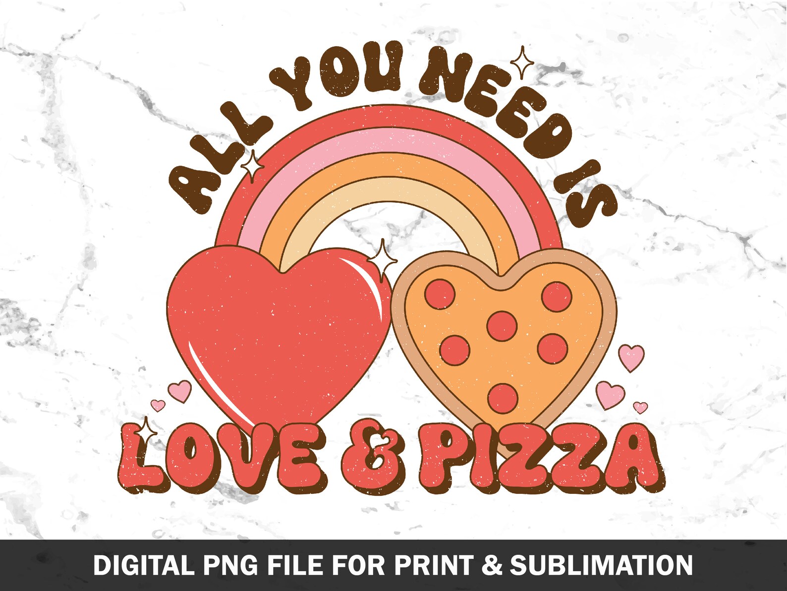 Love and Pizza Valentine PNG, Retro Kids Sublimation (digital Download ...