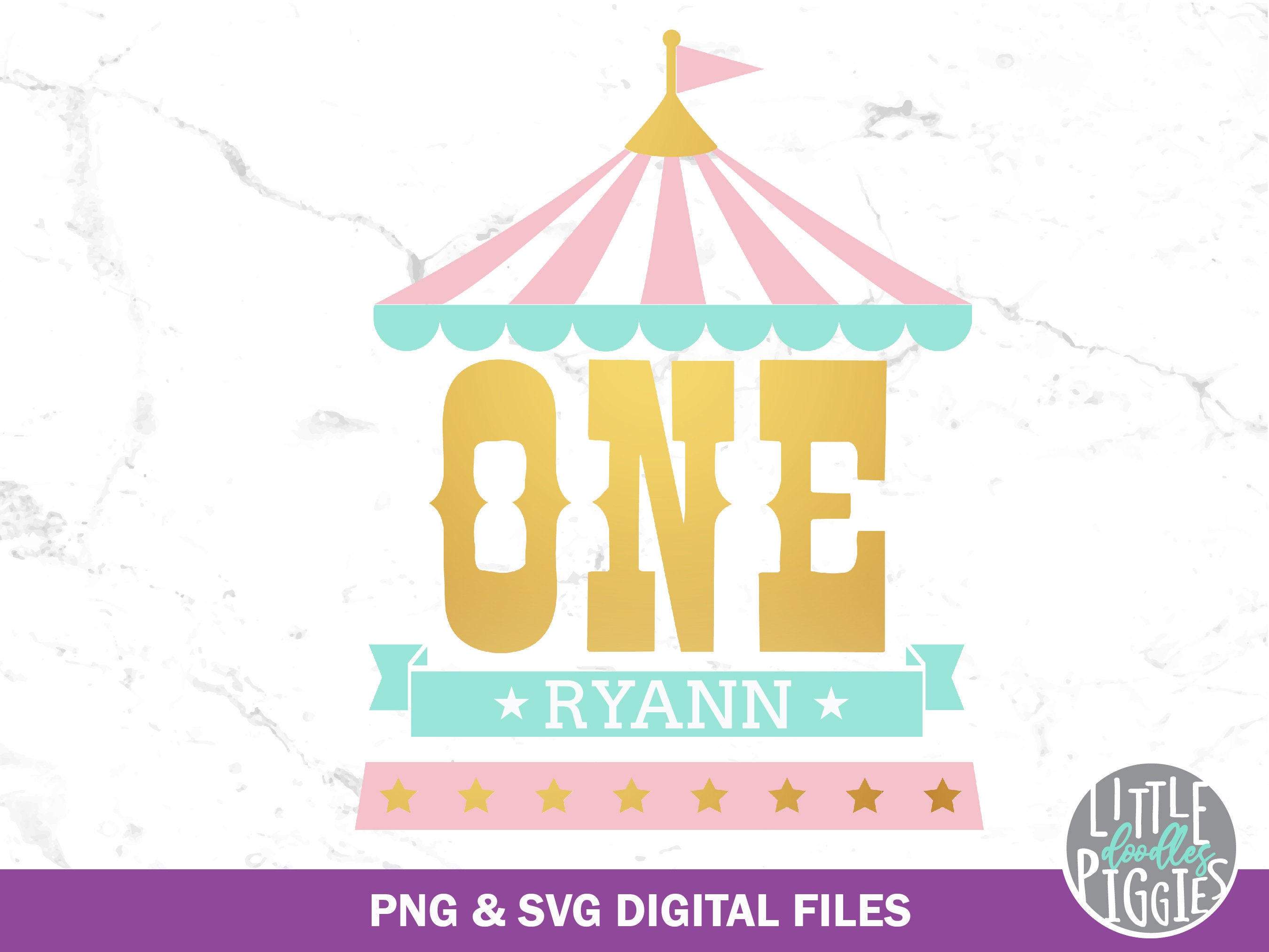 Pink Teal Gold Circus Birthday SVG, Girl One Sublimation (digital ...