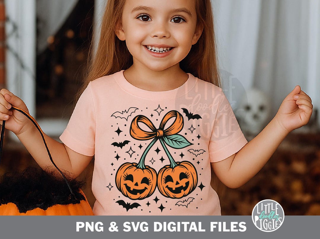 Cute Cherry Pumpkins PNG SVG | Kawaii Halloween Pumpkins With Bow ...