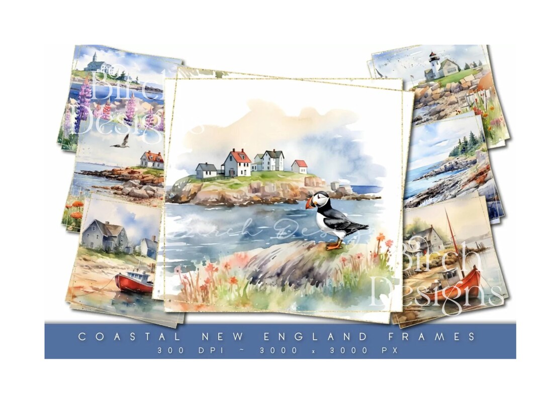 New England Coastal Frame PNG Bundle | Set of 7 Ocean Themed Clipart ...