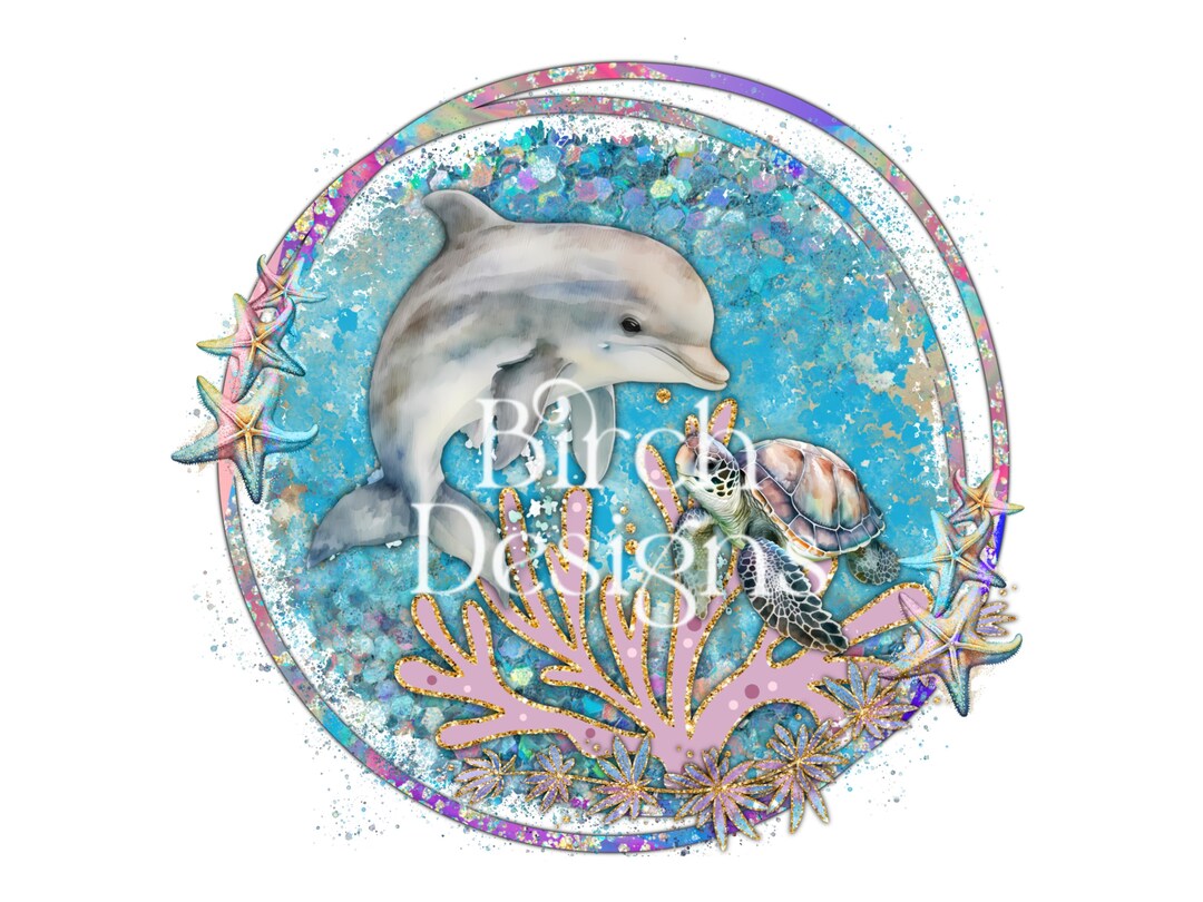 Dolphin & Sea Turtle Holographic PNG | Ocean Animal Clipart for ...