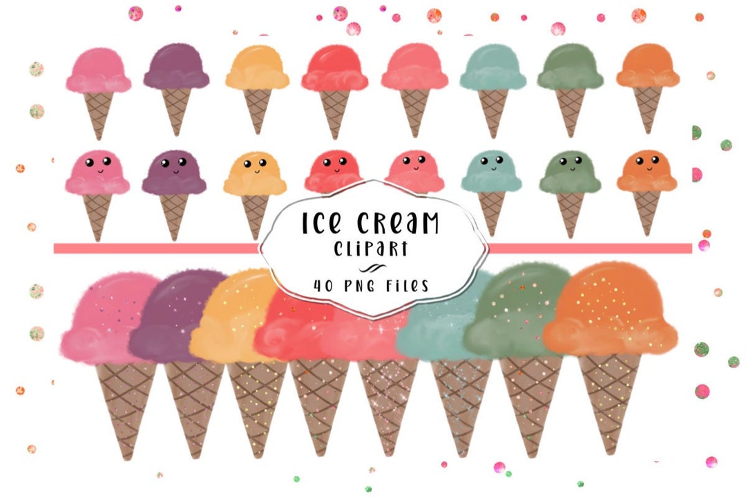 Kawaii Ice Cream Clipart Set | Cute Colorful Dessert Illustrations ...