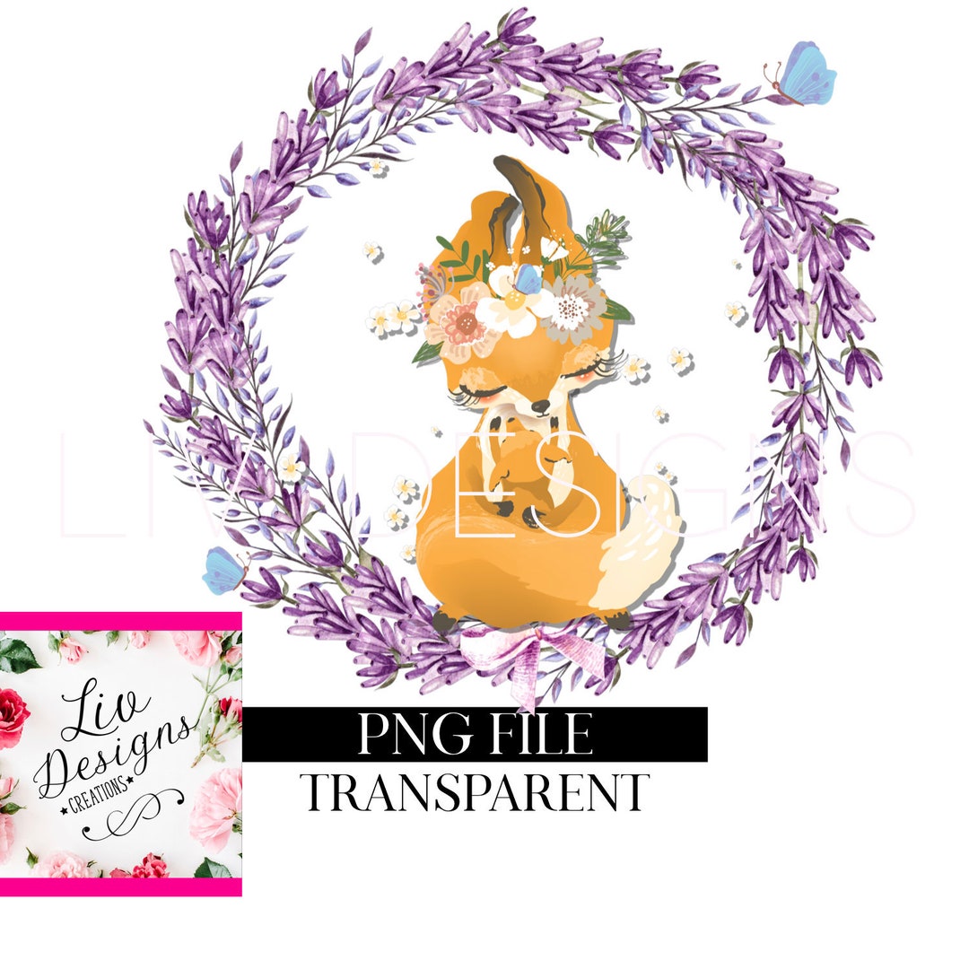 Mother's Day Lavender Wreath Mama Fox and Baby Fox Design - Etsy