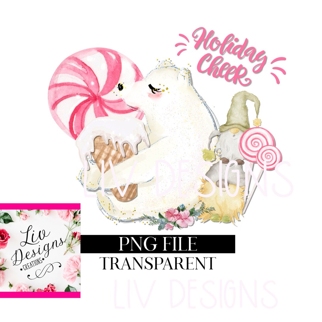 Polar Bear With Peppermint Ice Cream Two Gnomes Christmas Design PNG ...
