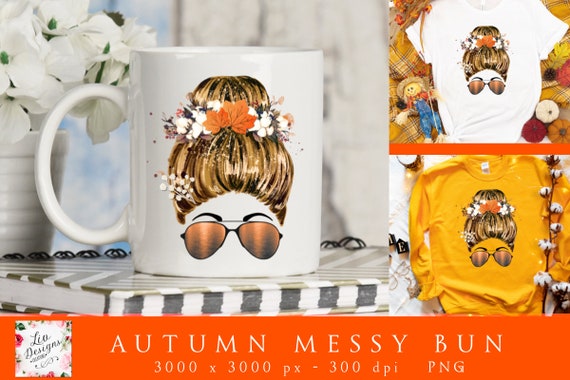 Autumn Messy Bun Clipart Fall Clipart Messy Bun Design - Etsy