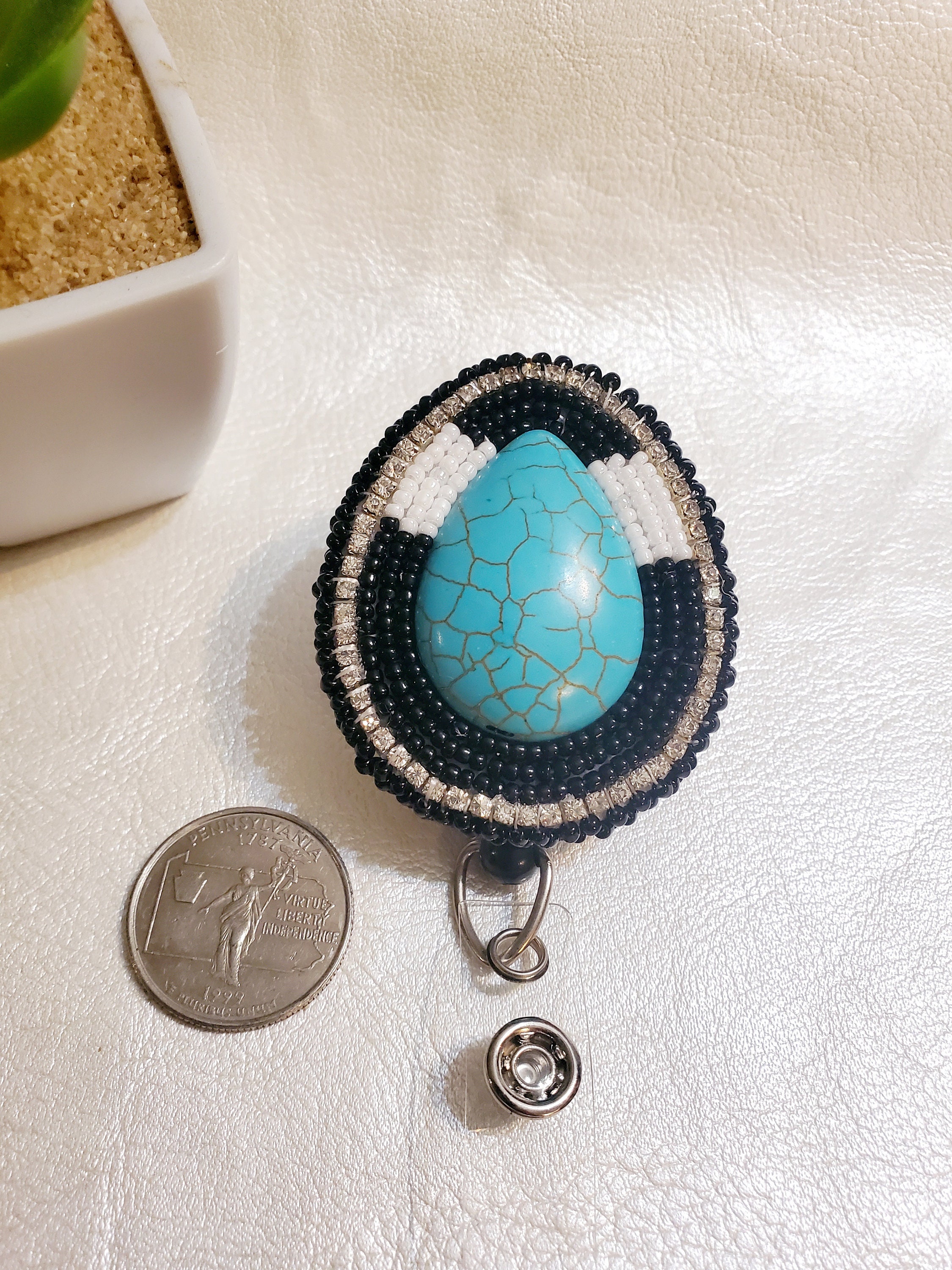 Handmade seed bead badge reel/beaded id holder/ badge | Etsy