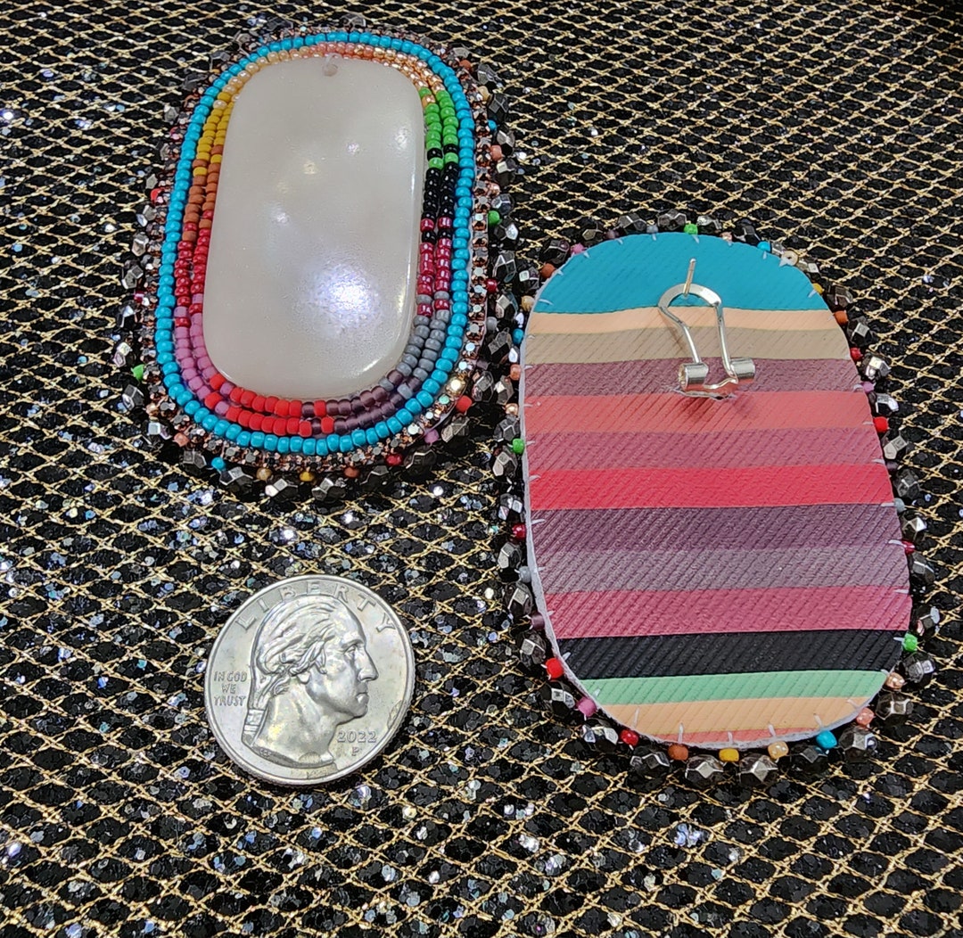 Hand Beaded Native American Slab Earrings/seed Bead - Etsy