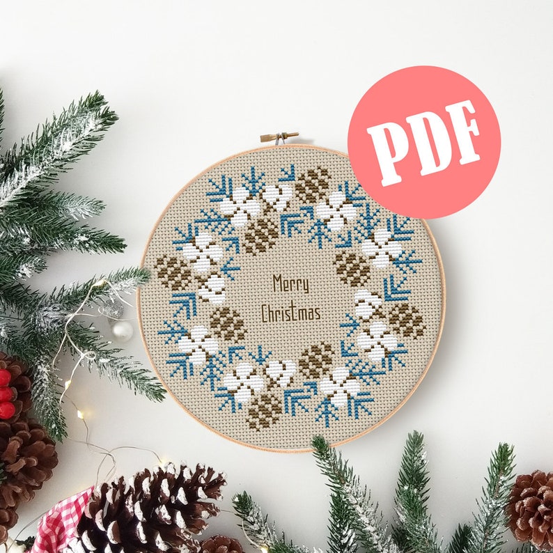 Christmas Cross Stitch Pattern, Winter Primitive Cotton Wreath - Etsy