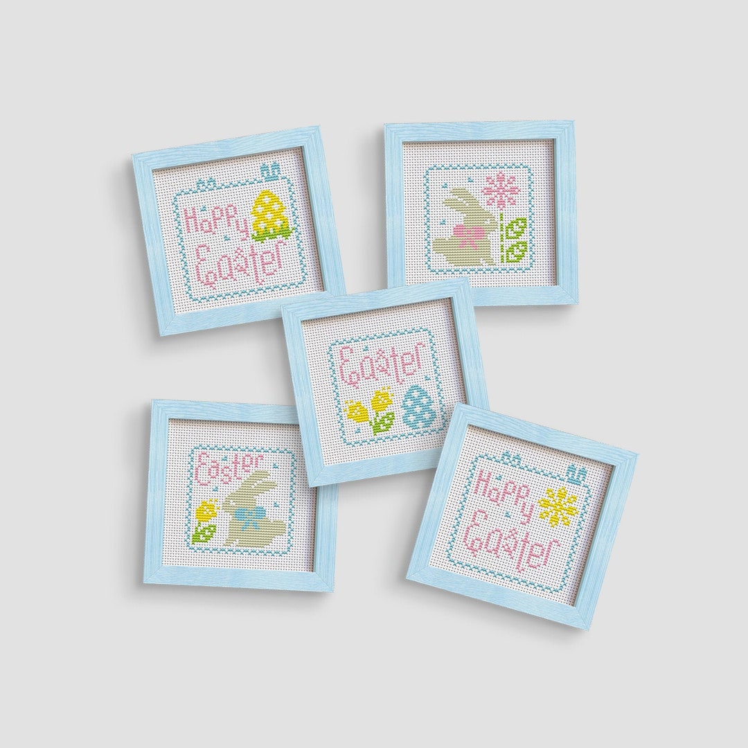 Happy Easter Primitive Cross Stitch Patterns PDF of 5 Sets - Etsy